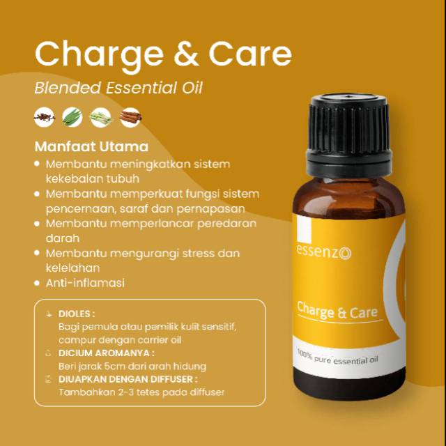 Jual Essenzo Charge & Care essential oil ( MENINGKATKAN KEKEBALAN TUBUH , MENGURANGI STRESS ...