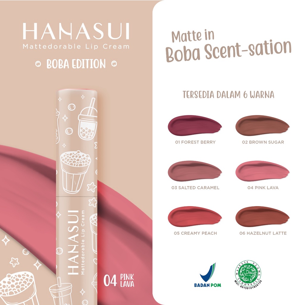 Jual Hanasui Mattedorable Lip Cream Boba Edition-04 Pink Lava New ...