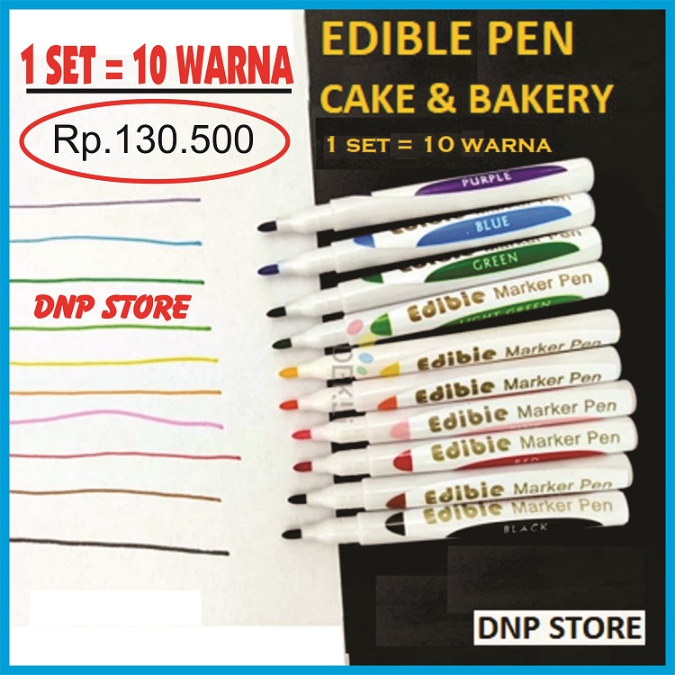 Jual 1 sets ( 10 warna ), Edible PEN untuk Makanan Food Cake & Bakery ...