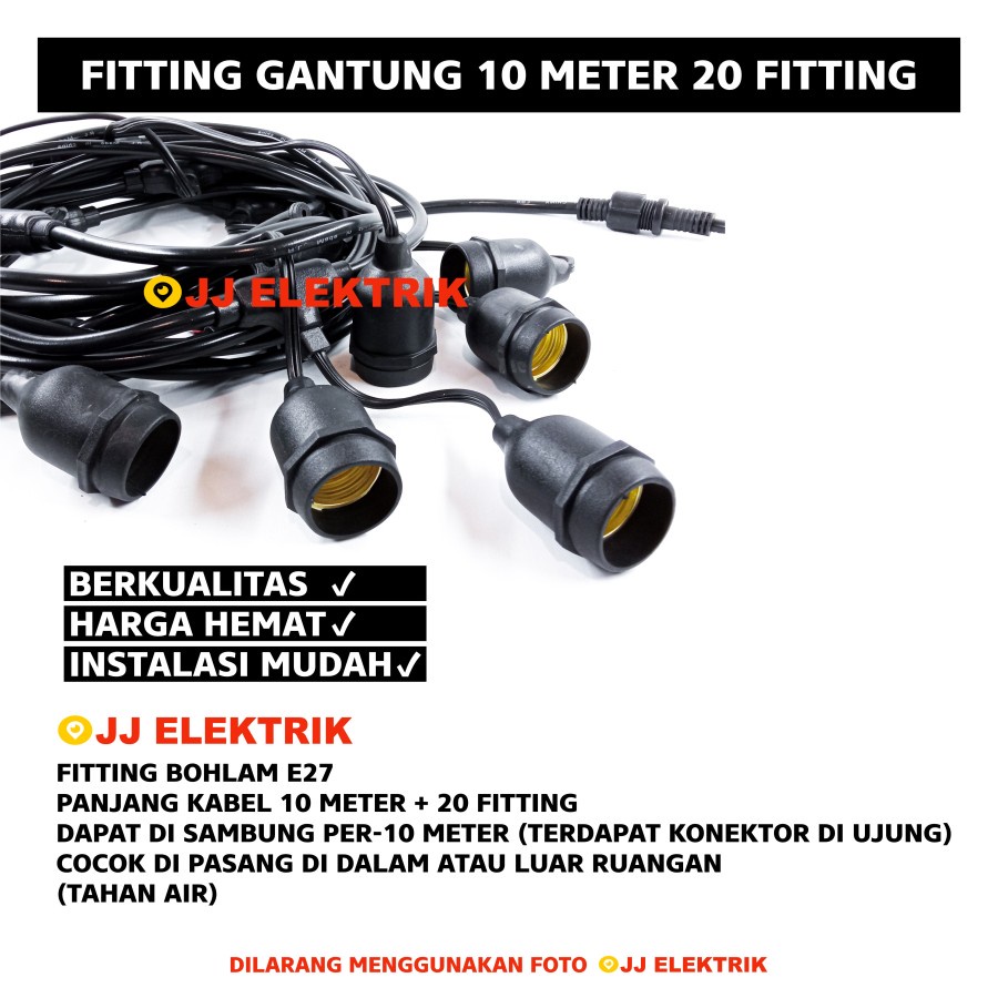 Jual Fitting Lampu Gantung Outdoor Kabel 10 Meter 10 Fiting Dekorasi Hias Cafe 10M | Shopee ...