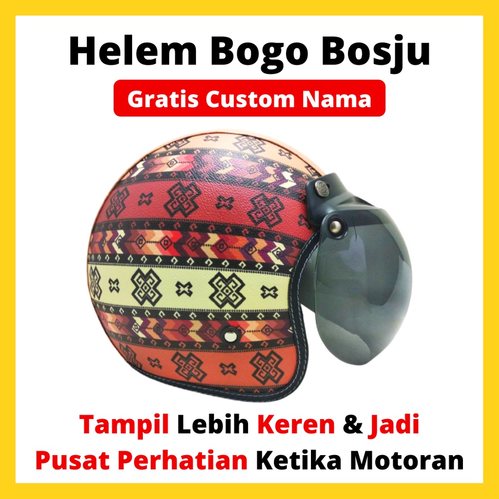 Jual Helm Bogo Motif Batik Krem Coklat | Custom Warna Nama | Helem ...
