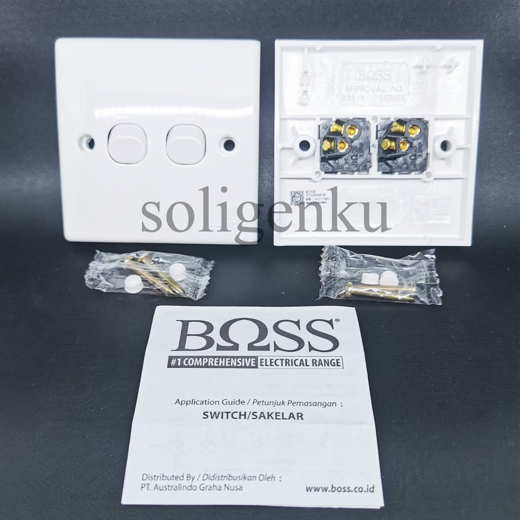 Jual BOSS / Saklar Seri 2 Gang 1 Way Switch BOSS 10A 250V / B32/1/2A ...