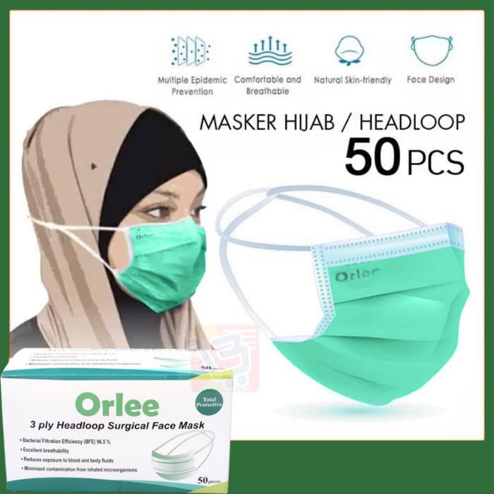 Jual Masker Bedah Medis 3ply 3 ply Headloop Hijab ORLEE surgical ...