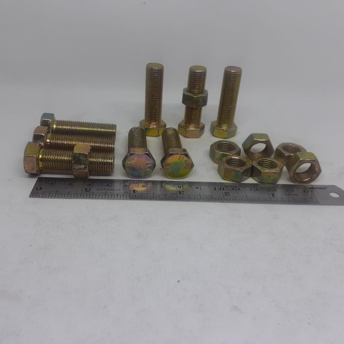 Jual M12X40 (4 CM) BAUT MUR HEXAGON KUNING FULL DRAT BMK M12 X 40 PANJANG 4 CM DIAMETER BODY ...