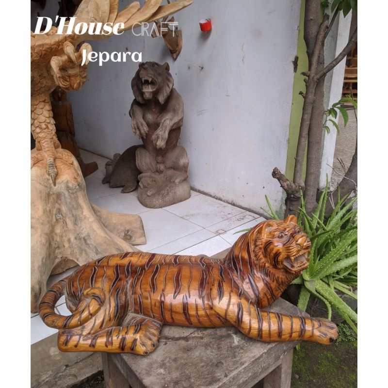 Jual Patung Macan Duduk Kayu Trembesi | Shopee Indonesia