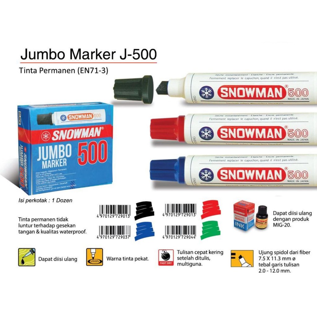Jual Spidol Snowman Besar J-500 Permanent | Shopee Indonesia