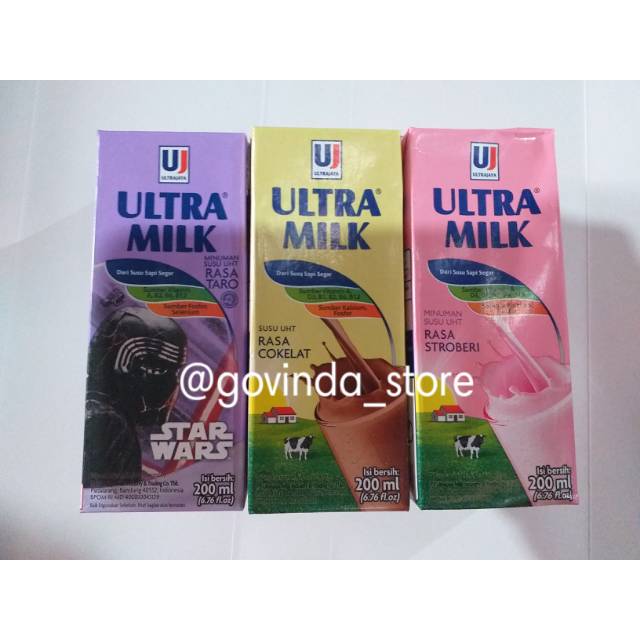Jual SUSU ULTRA MILK 200ML TARO,COKLAT,STROWBERY | Shopee Indonesia