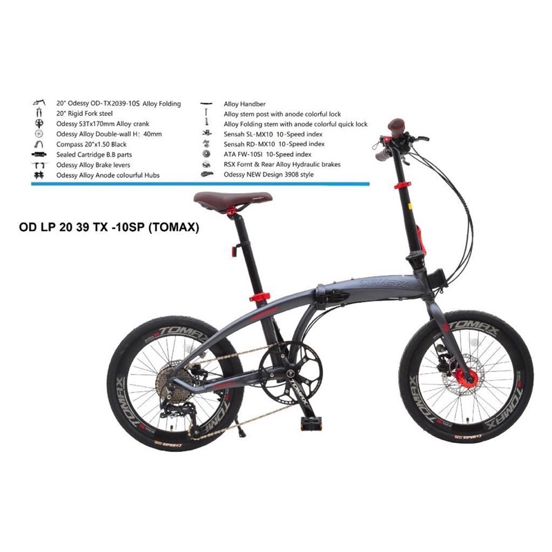 Jual Sepeda Lipat Folding Bike 20 Odessy Tomax 10 Speed Hidrolik Crank ...