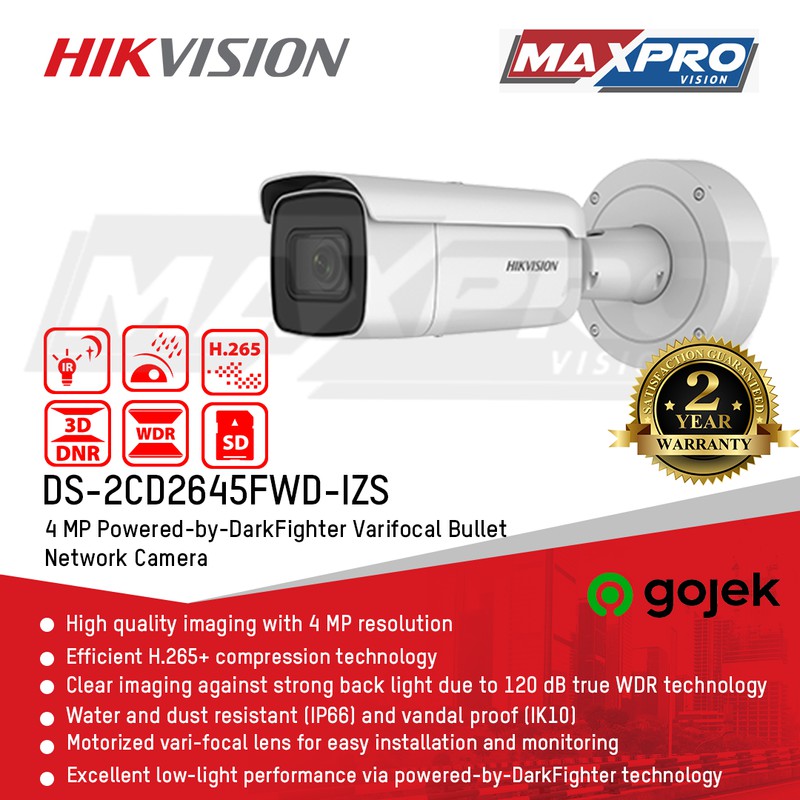 Jual DS-2CD2645FWD-IZS - HIKVISION IP CAMERA 4MP DARKFIGHTER BULLET | Shopee Indonesia