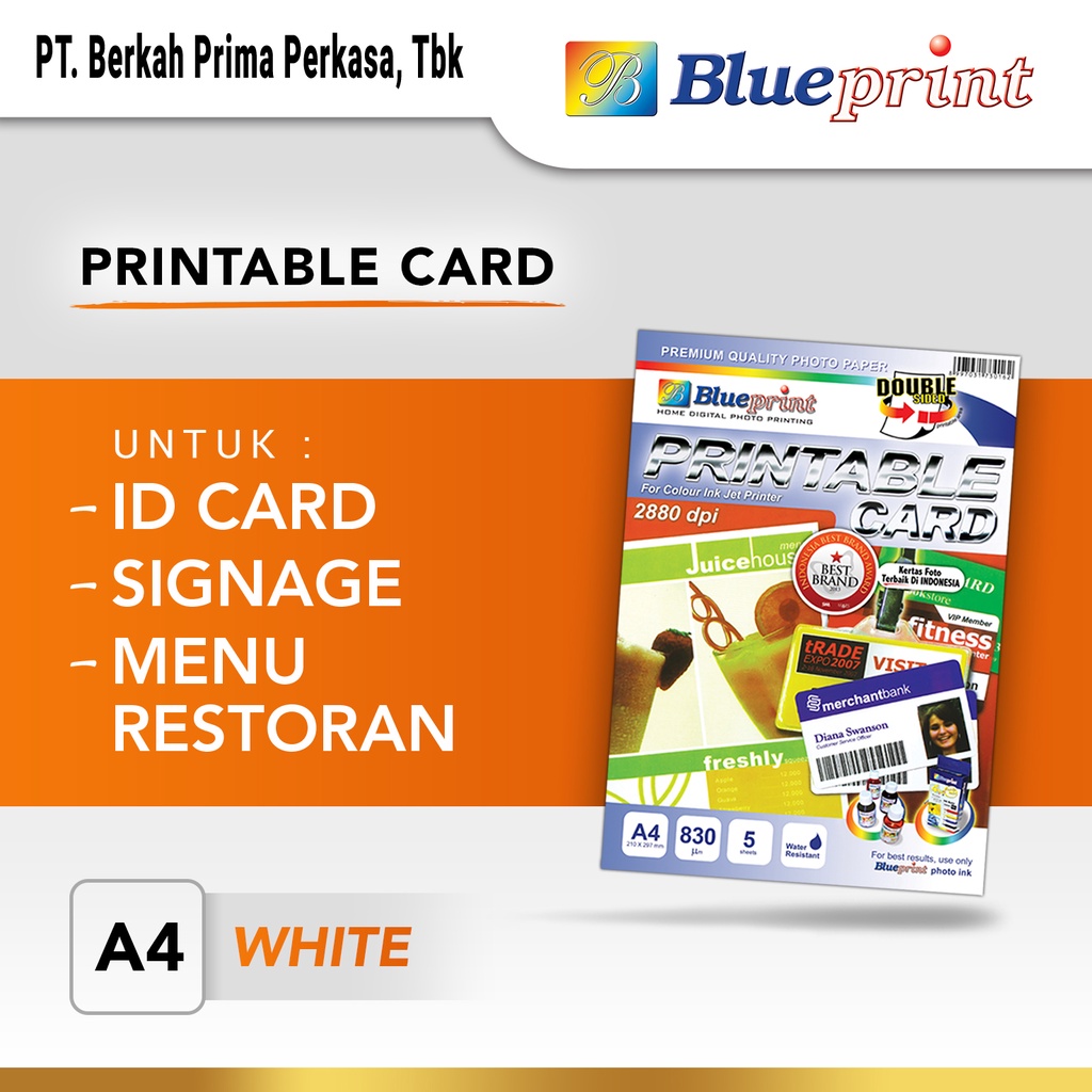Jual Bahan cetak ID Card BLUEPRINT A4/Printable Card White Double Side ...