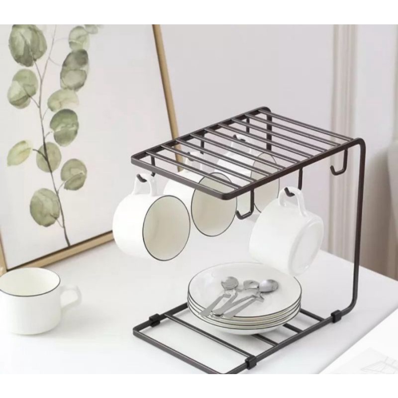 Jual Rak gelas Gantungan mug Tempat cangkir piring multifungsi black ...