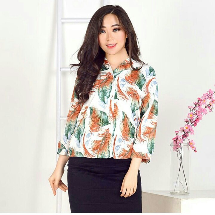 Jual P1780 - Kemeja Tangan Panjang Bunga / Kemeja Lengan Panjang Wanita ...