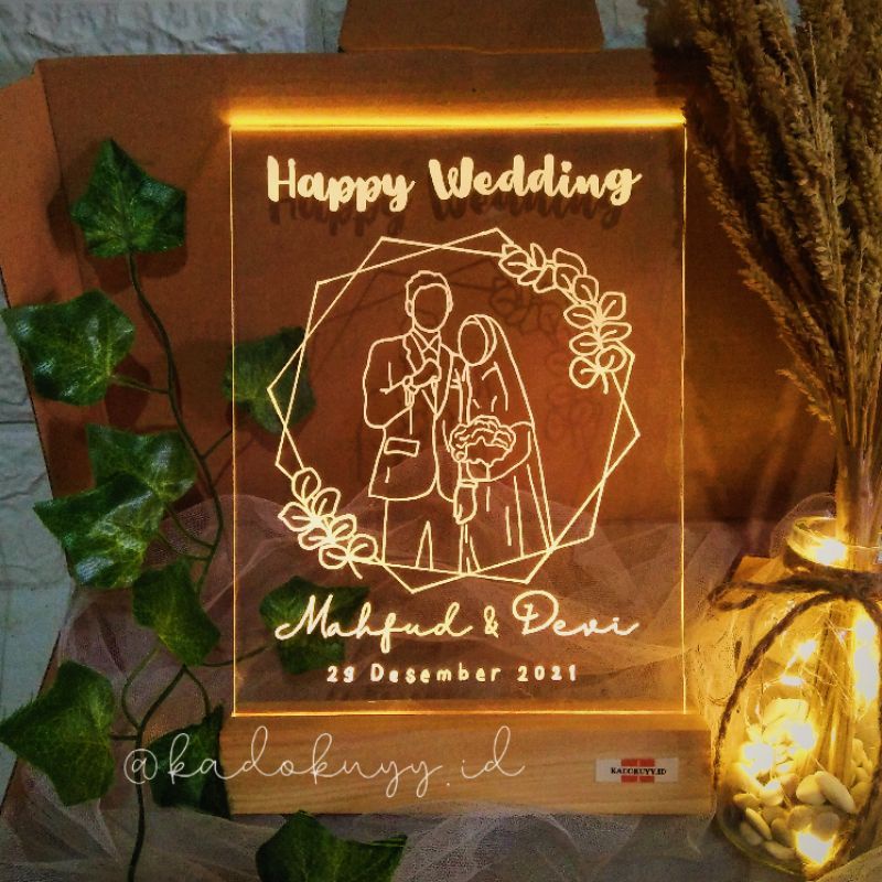 Jual Kado Akrilik Custom Pernikahan Acrylic Lettering Happy Wedding ...