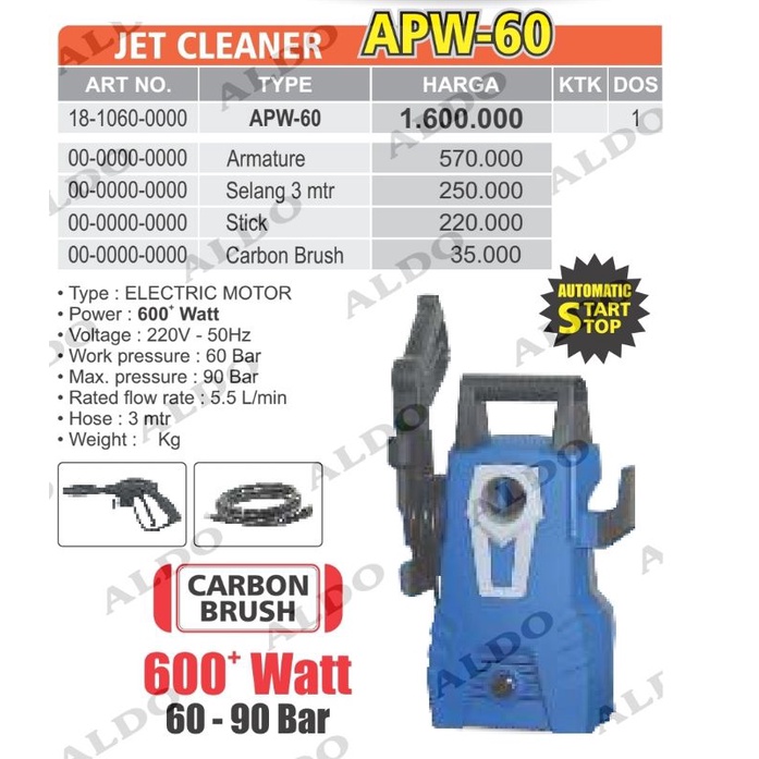 Jual MESIN STEAM CUCI SALJU MOBIL MOTOR ALDO APW 60 JET CLEANER ...