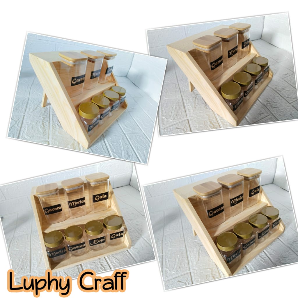 Jual Rak bumbu tingkat 2 miring, minimalis serbaguna kayu pinus 312609 ...