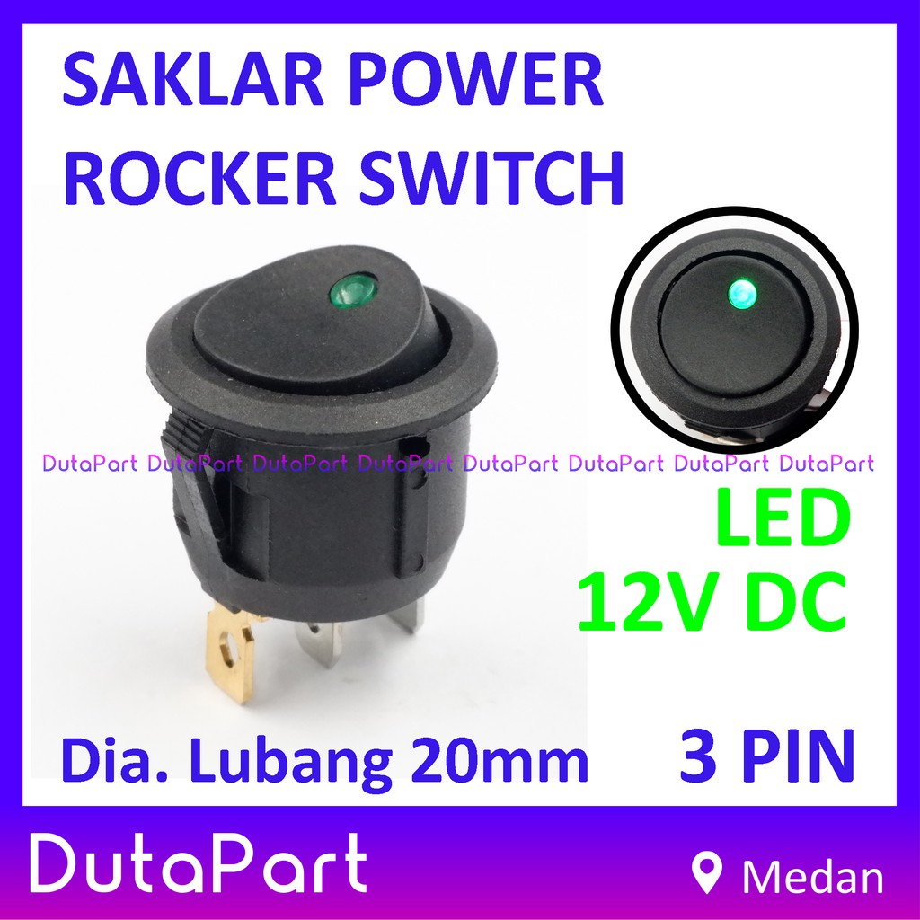 Jual Saklar Power Bulat Rocker Switch LAMPU LED HIJAU 12V ON OFF 3 PIN ...