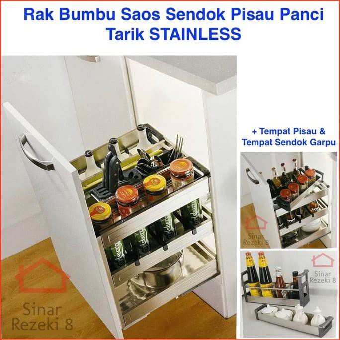 Jual Rak Tarik Stainless Bumbu Botol Pisau Sendok Panci Dapur Kitchen ...