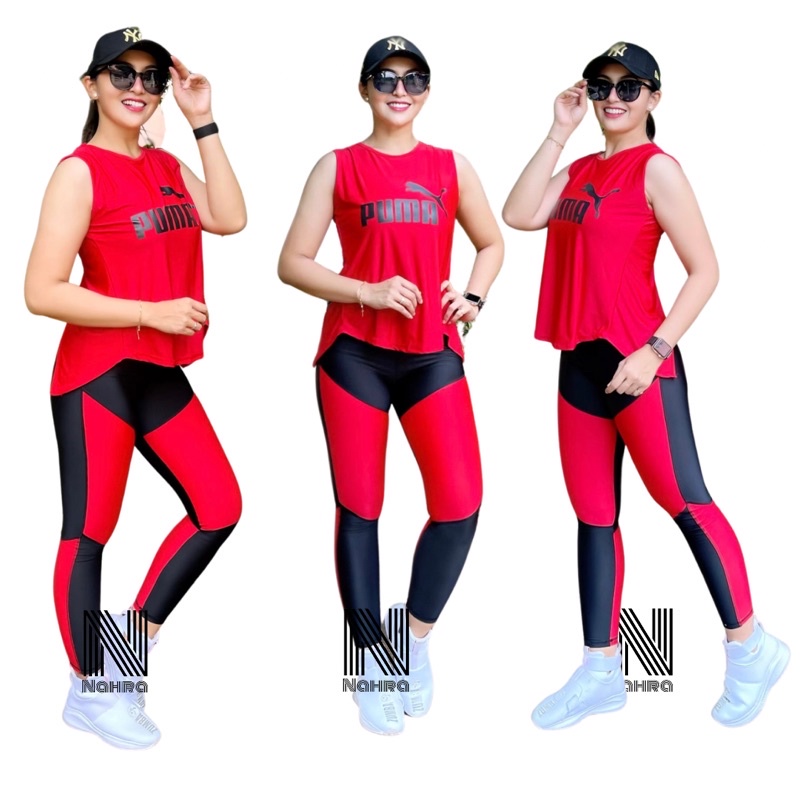Jual Set Olahraga Baju senam Pma Merah Hitam / Baju Aerobik / Baju ...
