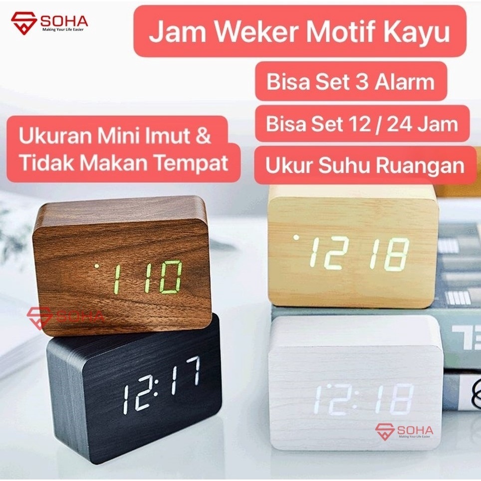 Jual JD-07 Jam Digital Meja Motif Kayu Led Weker / Desain Size Mini ...