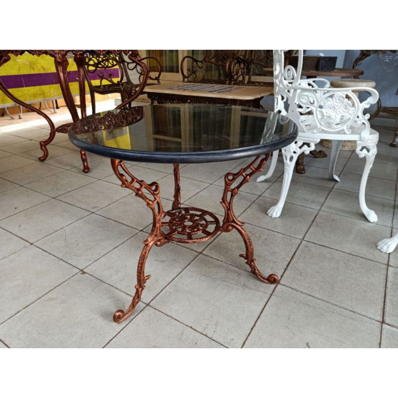 Jual Meja Teras Marmer.Granit 60 Kaki Besi Ukir | Shopee Indonesia