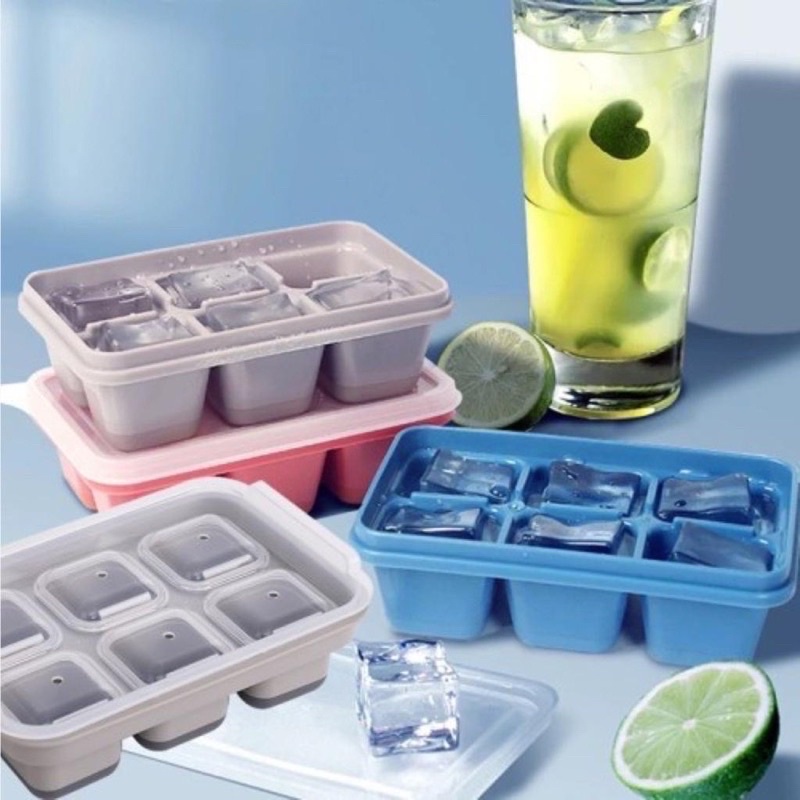 Jual Cetakan Es Batu Silikon 6 Cube Jumbo Food Grade Ice Cube Maker 6 ...