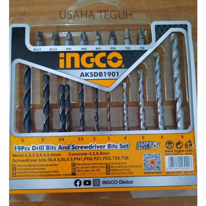Jual Mata Bor Besi Metal Beton Obeng Screw Sekrup Set INGCO 19pcs ...