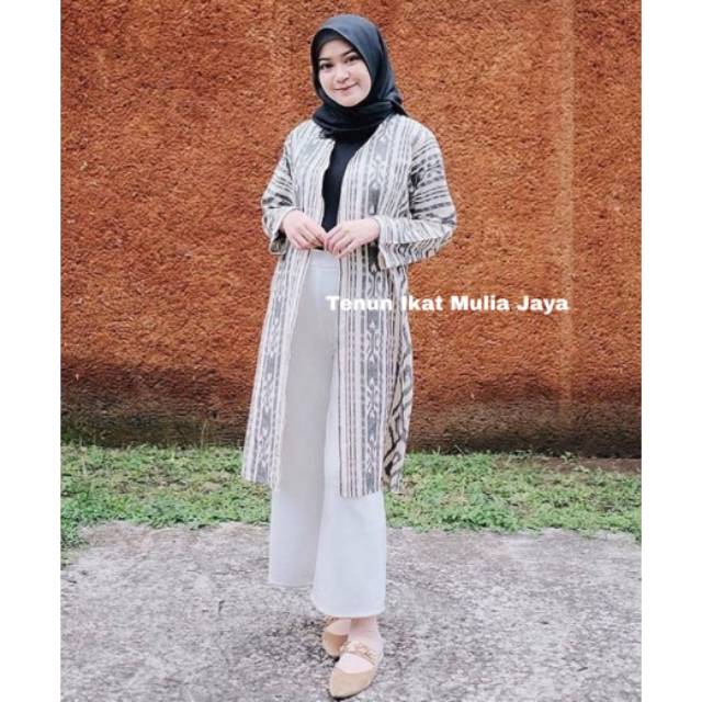 Jual Long Outer batik tenun original putih premium | Shopee Indonesia