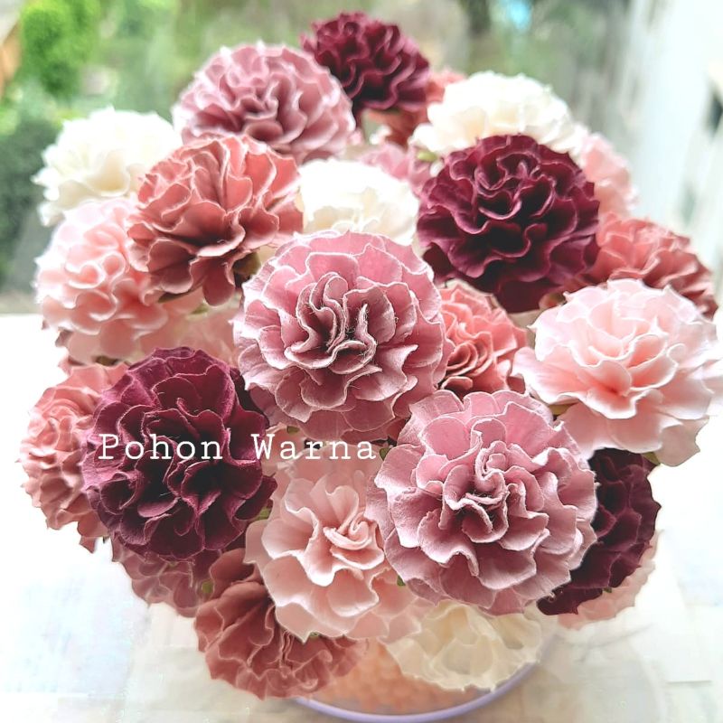 Jual (3,5CM) BUNGA KERTAS MULBERRY CARNATION | BUNGA KERTAS BAHAN MAHAR ...