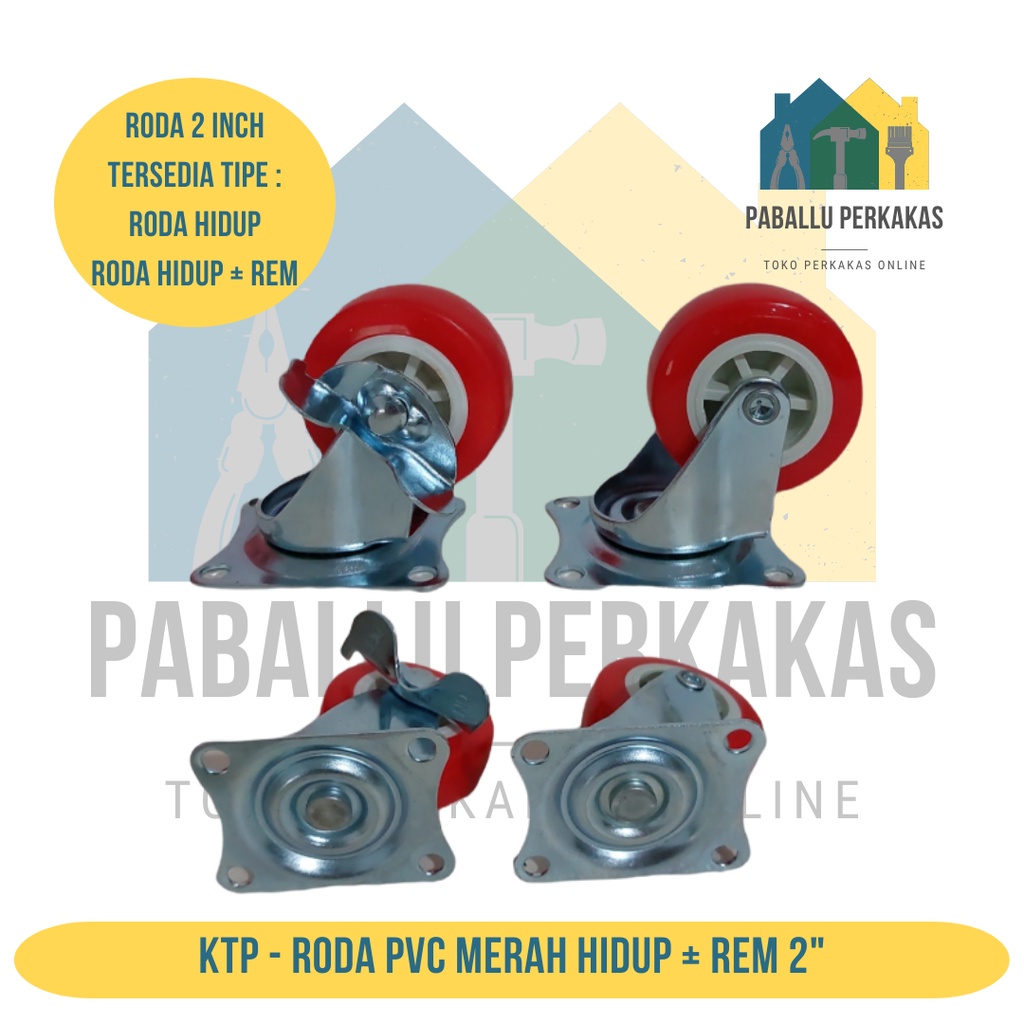 Jual Roda Karet Merah Hidup 2" KTP / Roda Karet Merah Hidup + Rem 2 ...