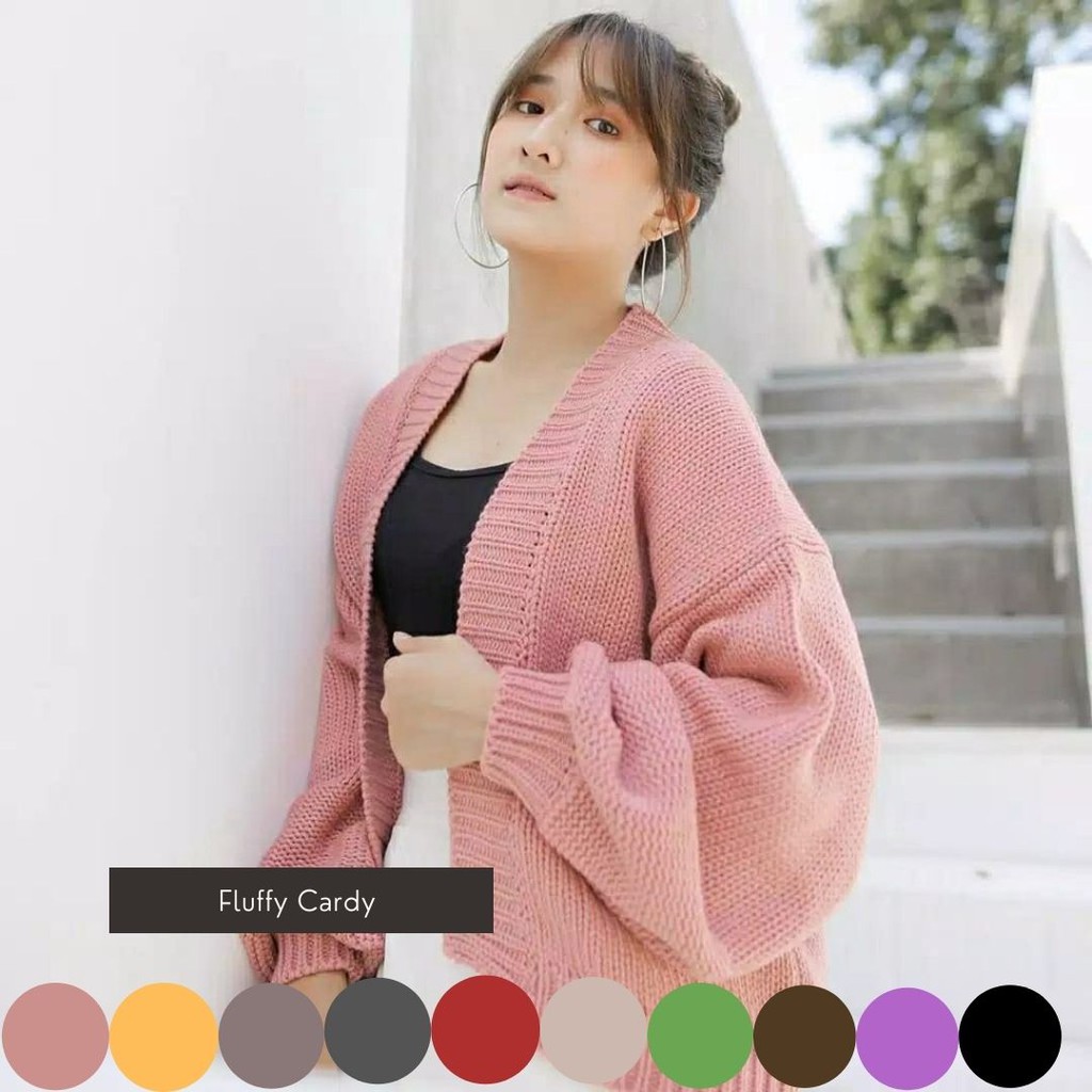 Jual FLUFFY CARDY RAJUT / KARDIGAN TANGAN BALON / CARDY RAJUT KOREA / FLUFFY BUBBLE CARDY ...