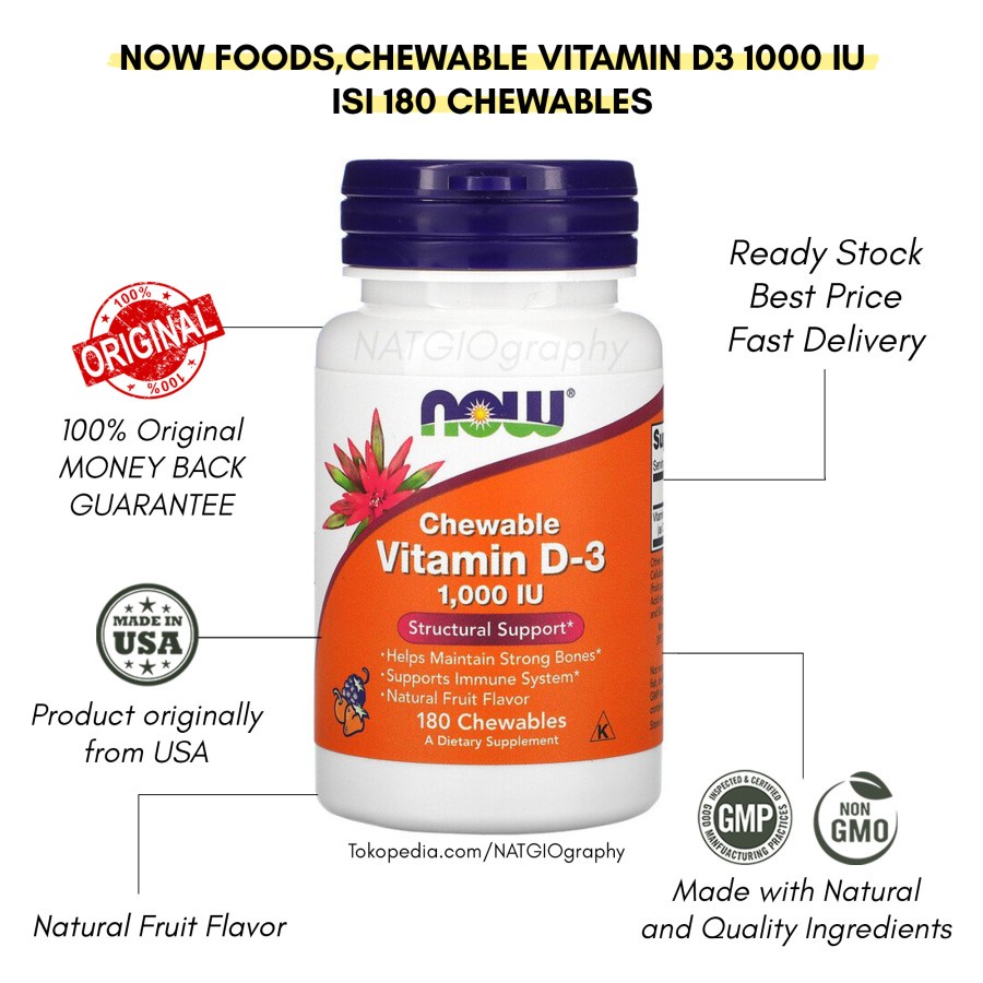 Jual Now - Vitamin D3 chewables kunyah - 1000 IU atau 5000 IU, ORI ...