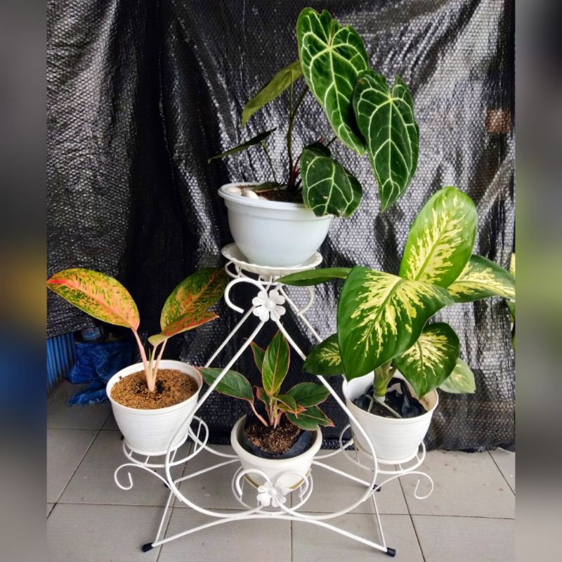 Jual rak bunga 4 tempat pot bentuk love terbalik bahan besi SNI rak pot ...