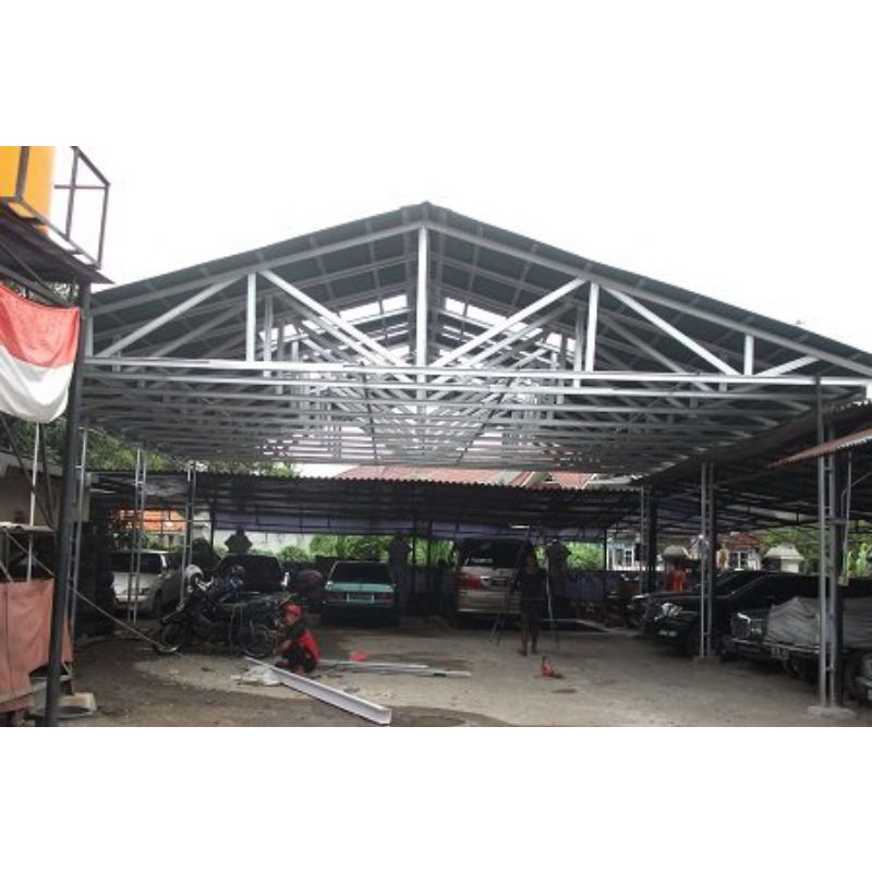 Jual setim mobil+ motor rangka baja ringan atap spandek polos | Shopee ...