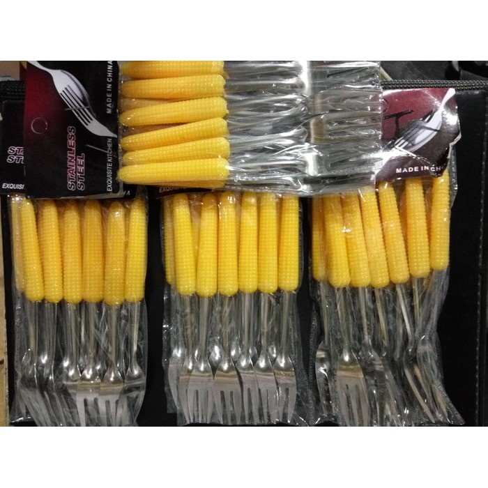 Jual Garpu Gagang Plastik Jagung Kecil Kue Cake Buah Stainless Isi ...