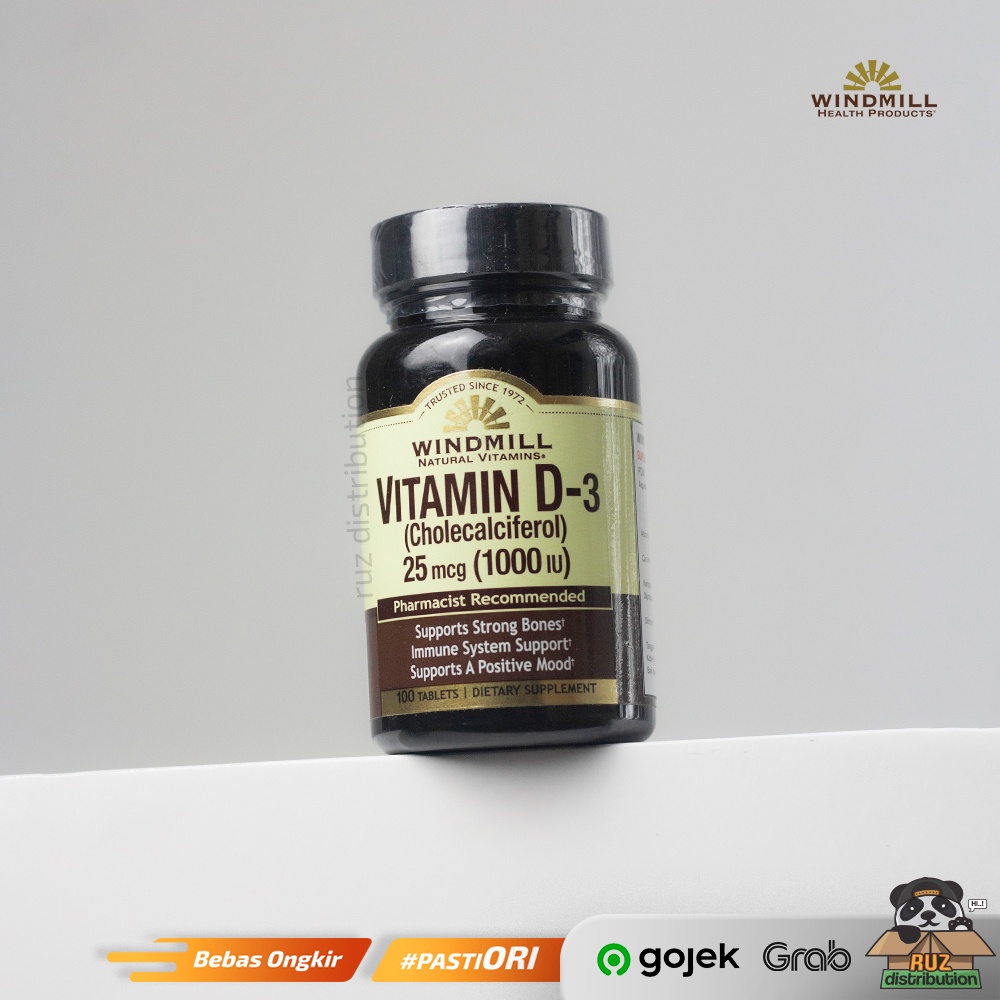 Jual WINDMILL Vitamin D3 25MCG 1000 IU - Wind mill Vit D3 | Shopee ...