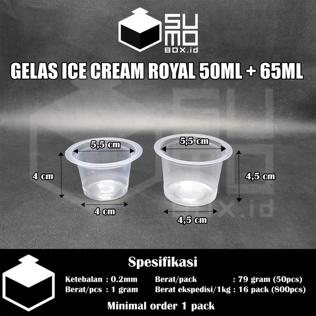 Jual Cup jelly agar puding pudding royal isi 50pcs / gelas plastik ice cream puding 50ml + 65ml ...