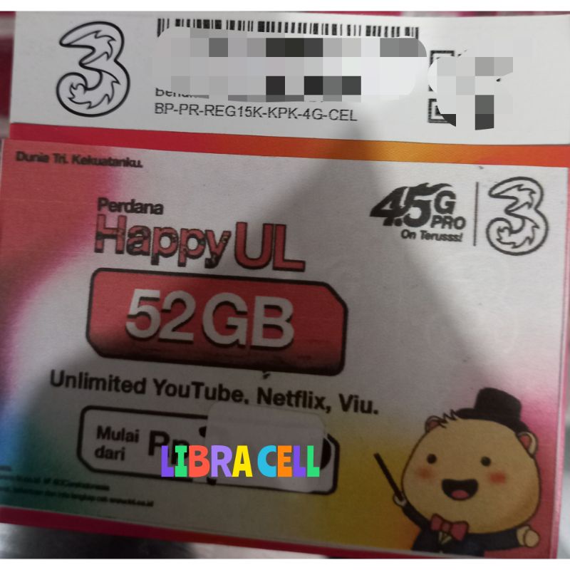 Jual kartu perdana internet three 52GB unlimited youtube 1 bulan ...