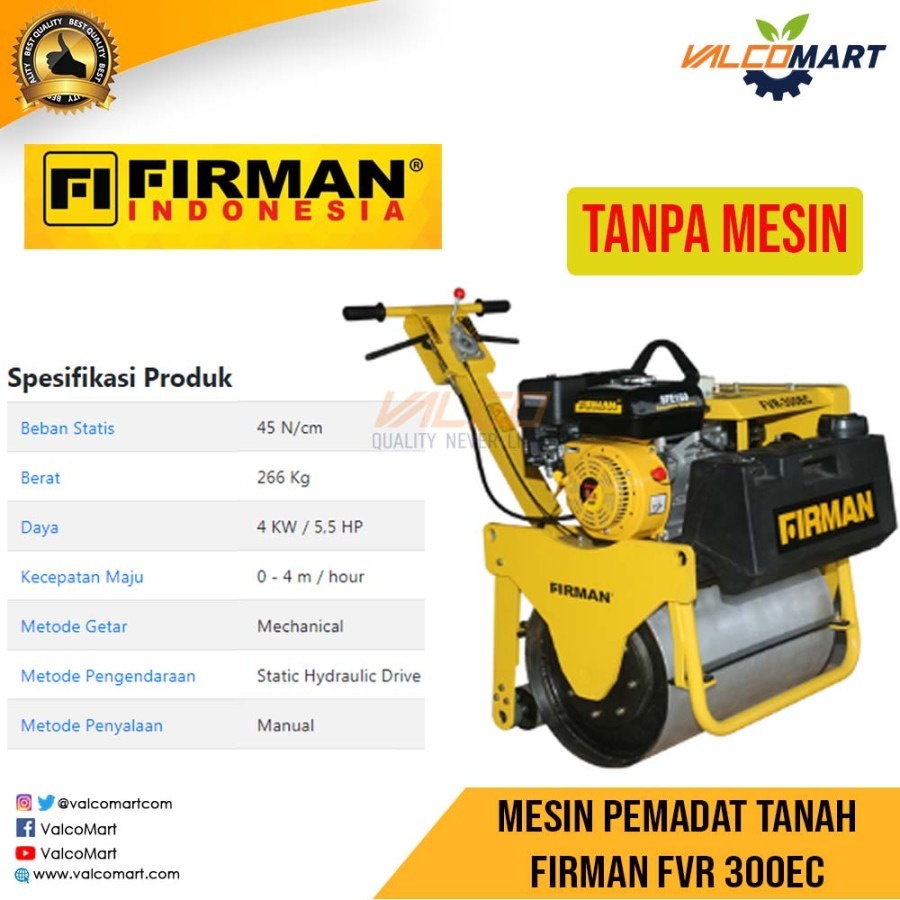Jual Mesin Pemadat Tanah Firman FVR 300EC. Vibrator Roller (Tanpa Mesin ...