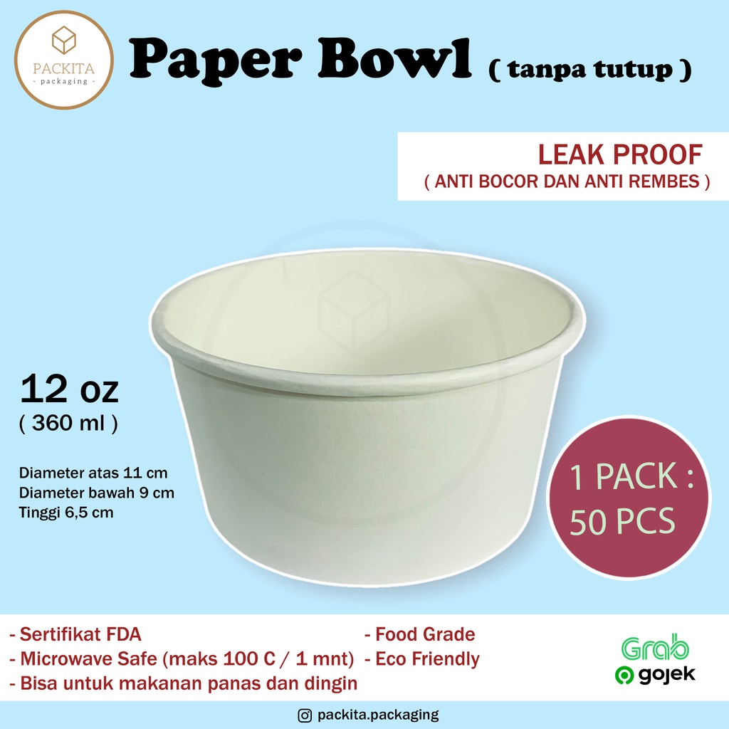 Jual Paper Bowl 12 Oz / Mangkok kertas POLOS 360 ml isi 50 pcs | Shopee ...