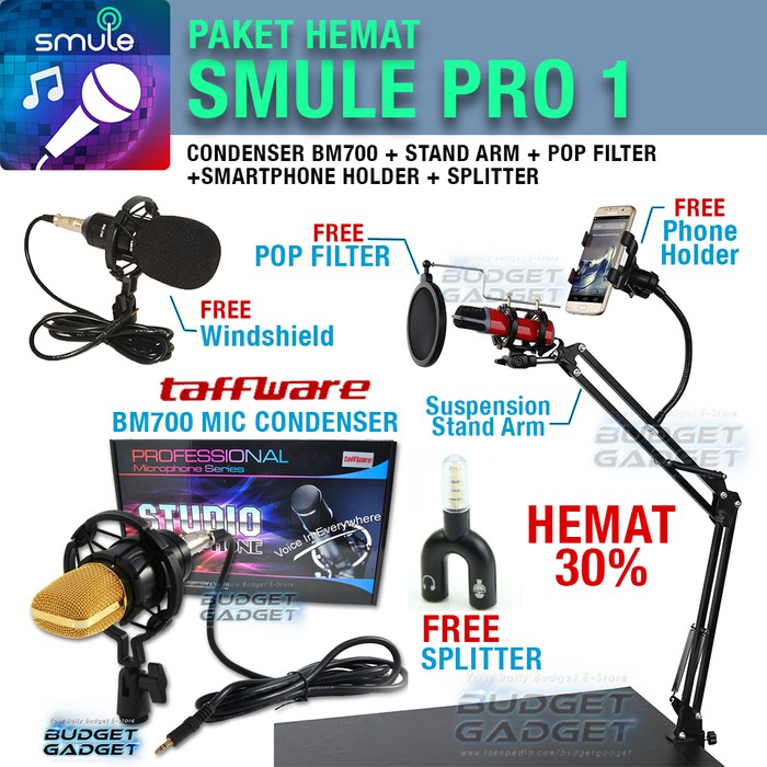 Jual Paket SMULE PRO 1 Mic BM700 + Stand Arm + Pop Filter + Phone ...