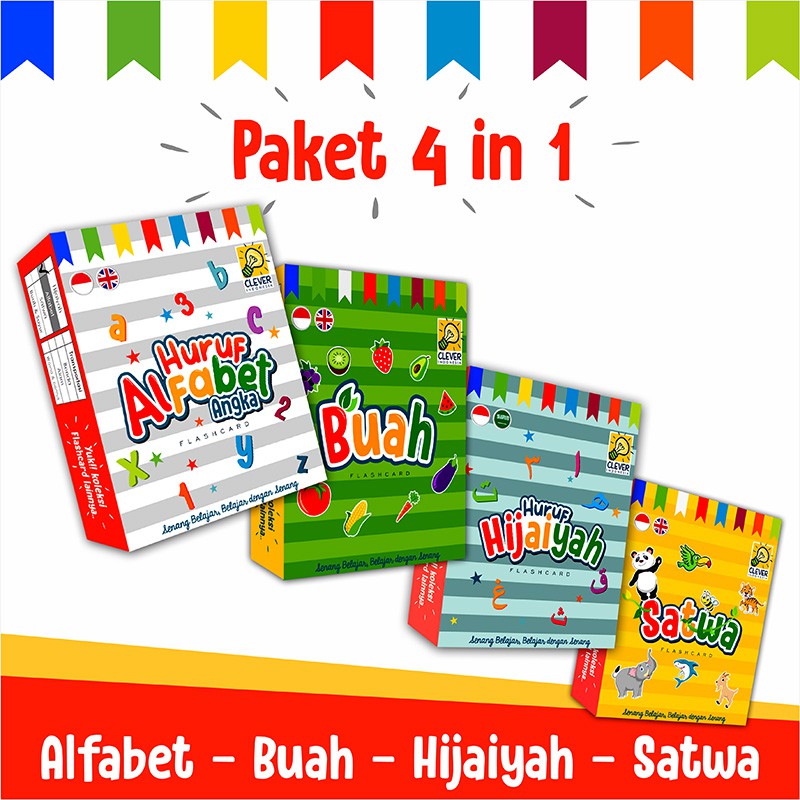 Jual CLEVER - Flashcard Bundle 4 Judul (Alfabet Hijaiyah Satwa Hijaiyah ...