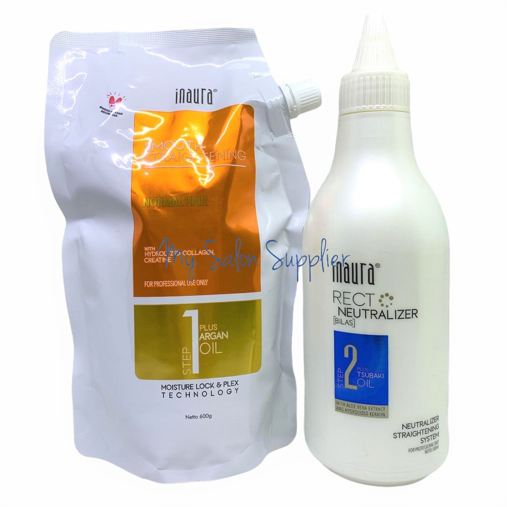 Jual 1 Set Inaura Pelurus Rambut Smooth Straightening Argan Oil Step 1 ...