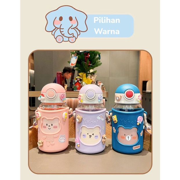 Jual *Botol minum anak dengan sedotan karakter lucu free cover botol ...