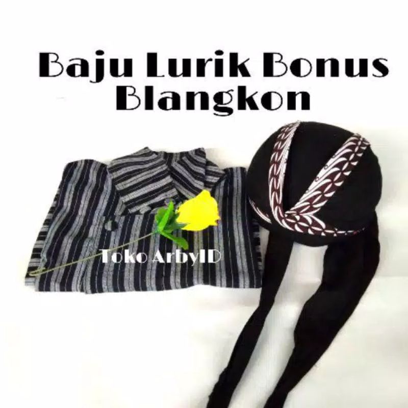 Jual Baju Surjan Lurik Hitam Putih Gratis Blangkon / Baju Adat Jawa / Baju Bonus Blangkon ...