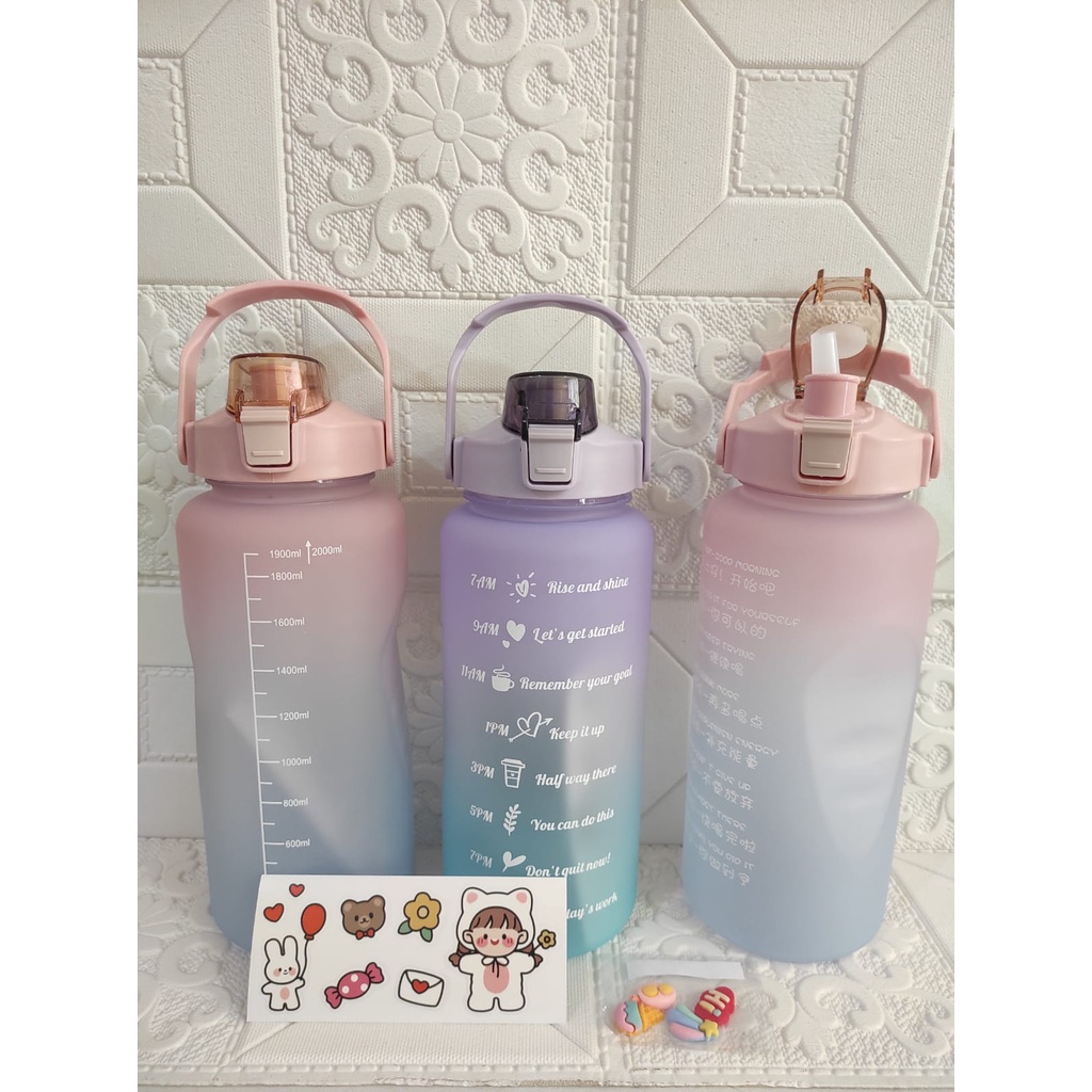 Jual BOTOL MOTIVASI VIRAL / BOTOL MINUM VIRAL 2 LITER STIKER 2D + STANG ...