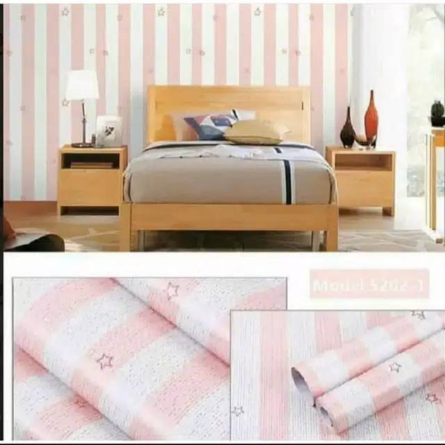 Jual Wallpaper sticker dinding motif SALUR PINK BINTANG ukuran 45cm x 10meter | Shopee Indonesia
