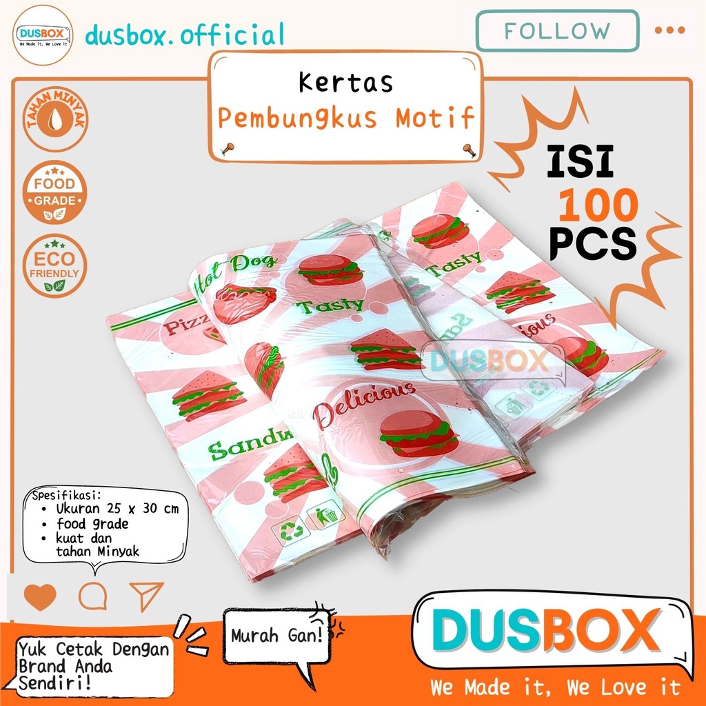 Jual Kertas Roti Motif / Kertas Burger / Kertas Roti / Kertas Hot Dog ...