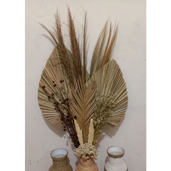 Jual paket lengkap bunga kering dan vas T40cm | paket lengkap daun ...