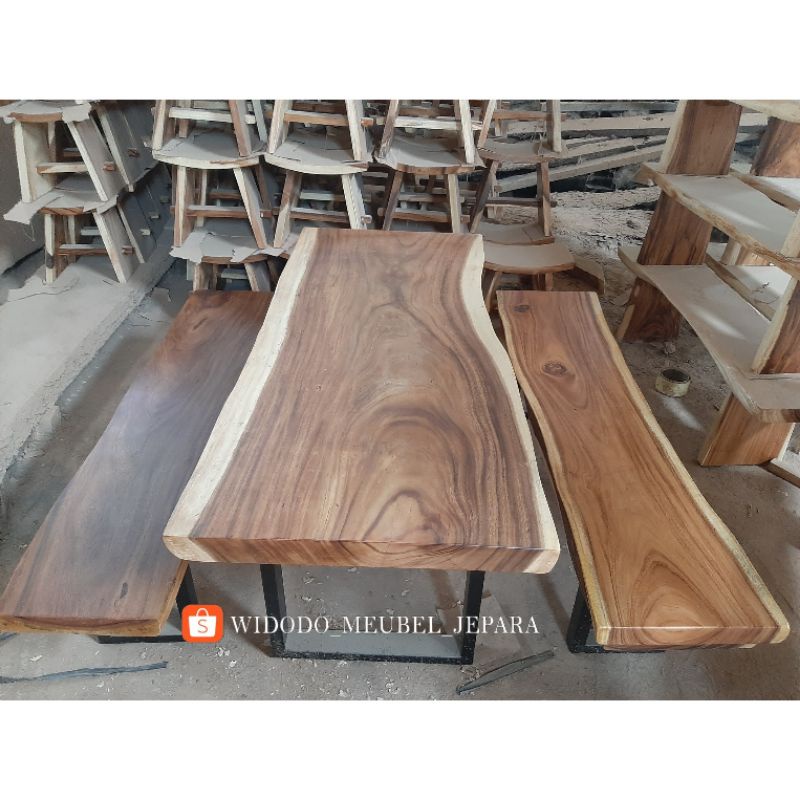 Jual Meja solid wood alami trembesi set meja makan | Shopee Indonesia