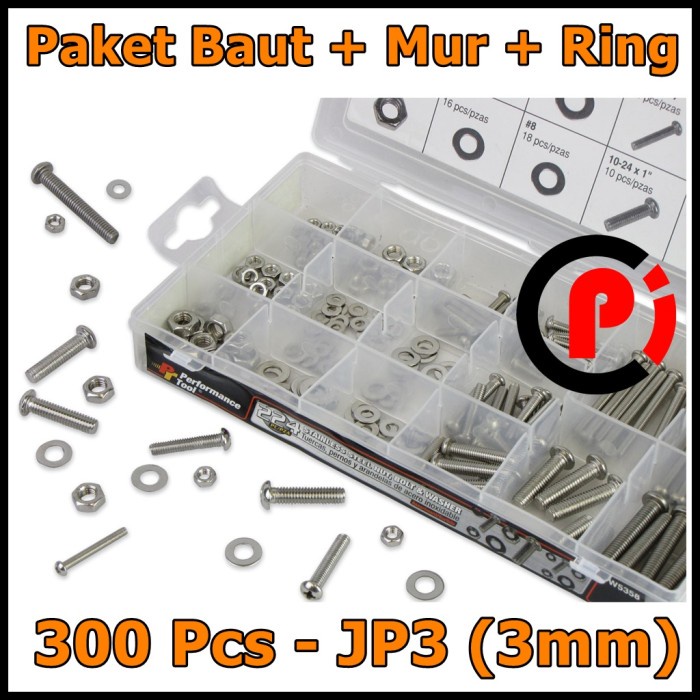 Jual Per Set 300Pcs Baut Mur Ring JP3 3mm Banyak Ukuran Plus Box Penyimpan | Shopee Indonesia
